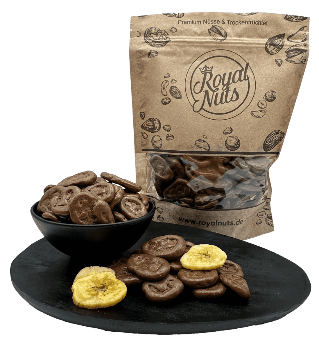 Bananenchips mit Vollmilchschokolade kaufen | ROYALNUTS GmbH