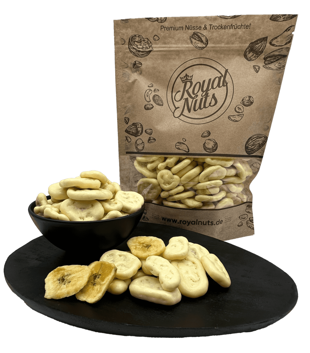 Bananenchips mit weißer Schokolade kaufen | ROYALNUTS GmbH