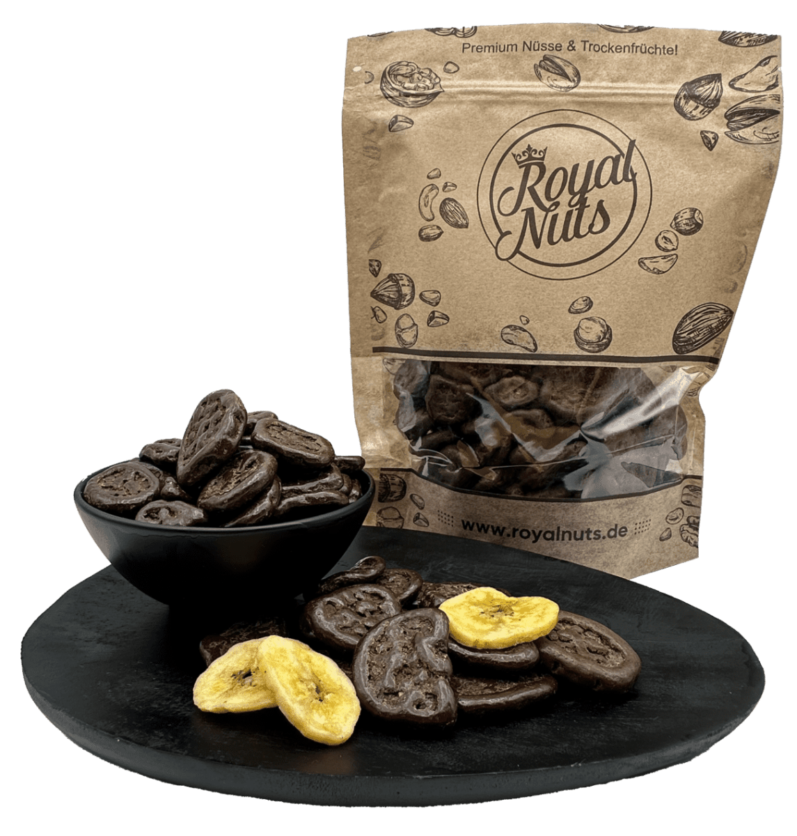 Bananenchips mit Zartbitterschokolade kaufen | ROYALNUTS GmbH